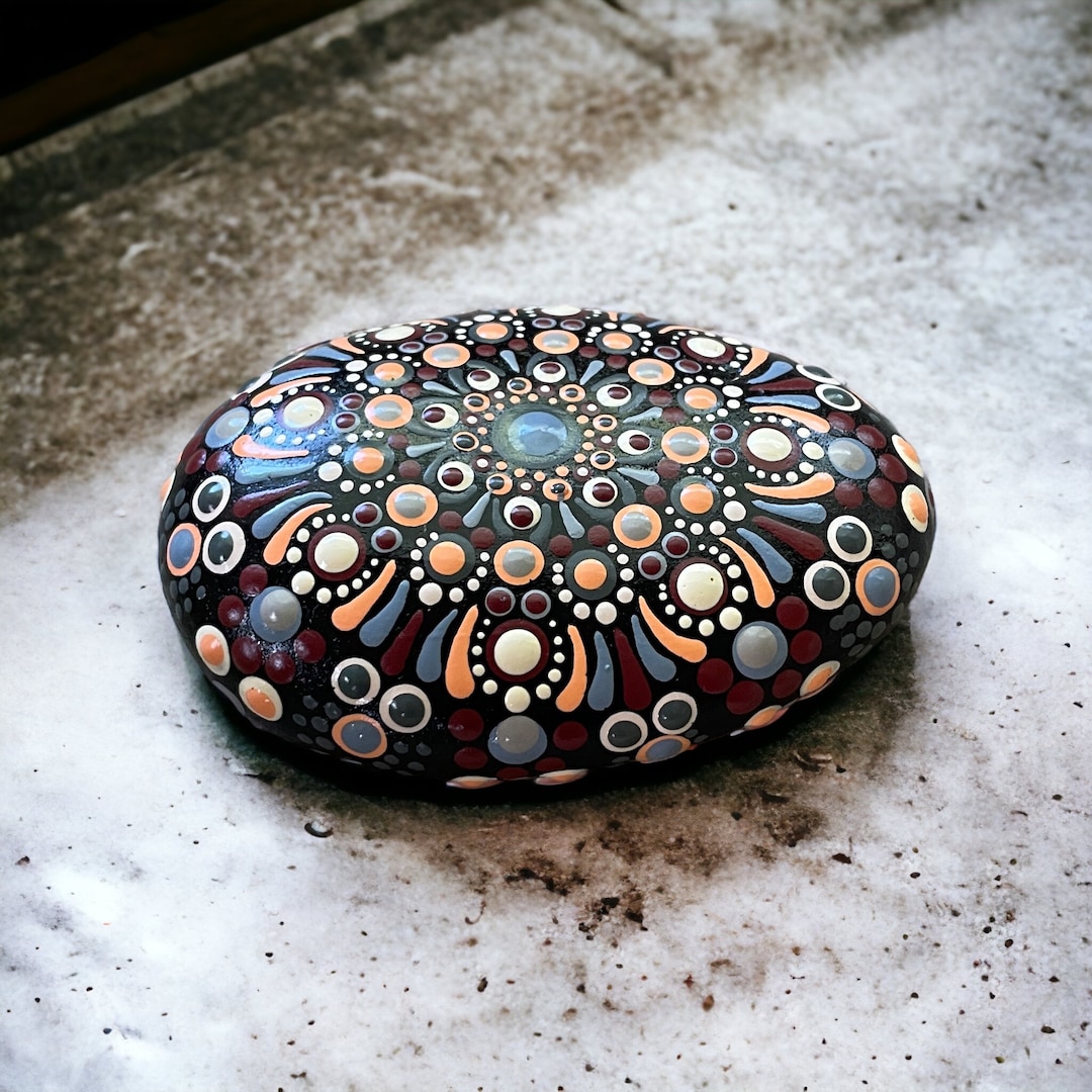 Hand Painted Dot Art on Natural Stone, One of a Kind Affordable Gift of ...