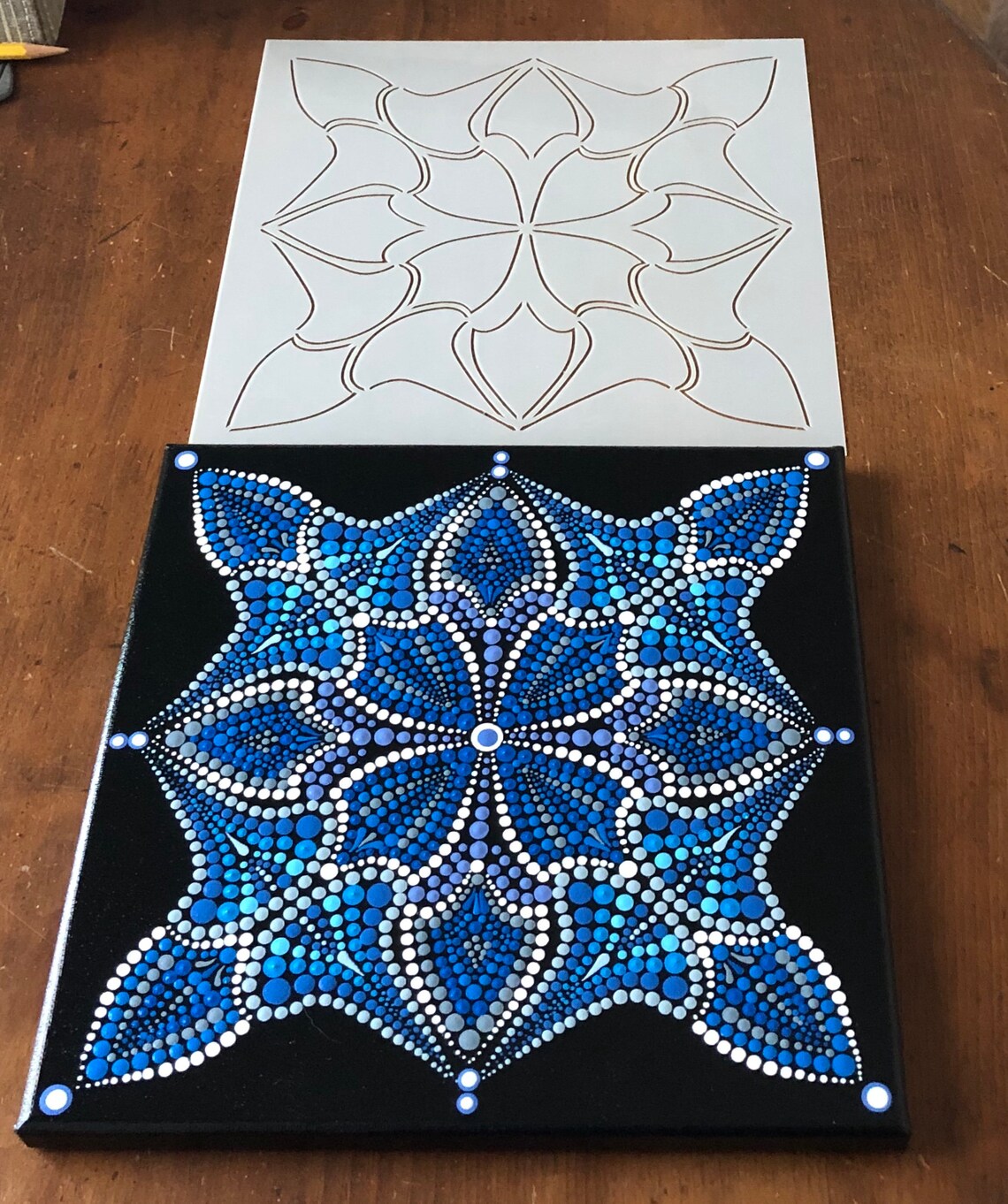 Mandala stencil dot art painting design 10x10 | Etsy