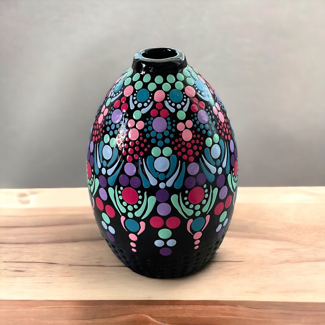 One of a Kind Hand Painted Mandala Dotted Vase, Handmade Home Decor - Etsy