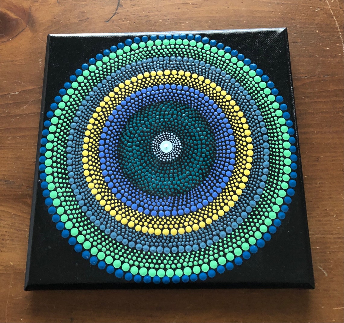 Original 8x8 Mandala Dot Art Canvas, Affordable Artwork Home Decoration ...