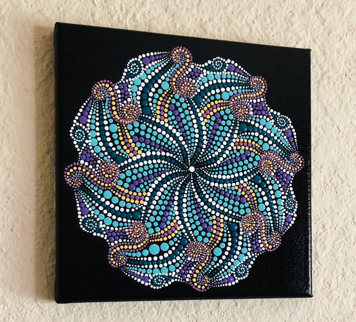 Painted Mandala Artwork on 8x8 Stretched Canvas, Affordable Art Home ...