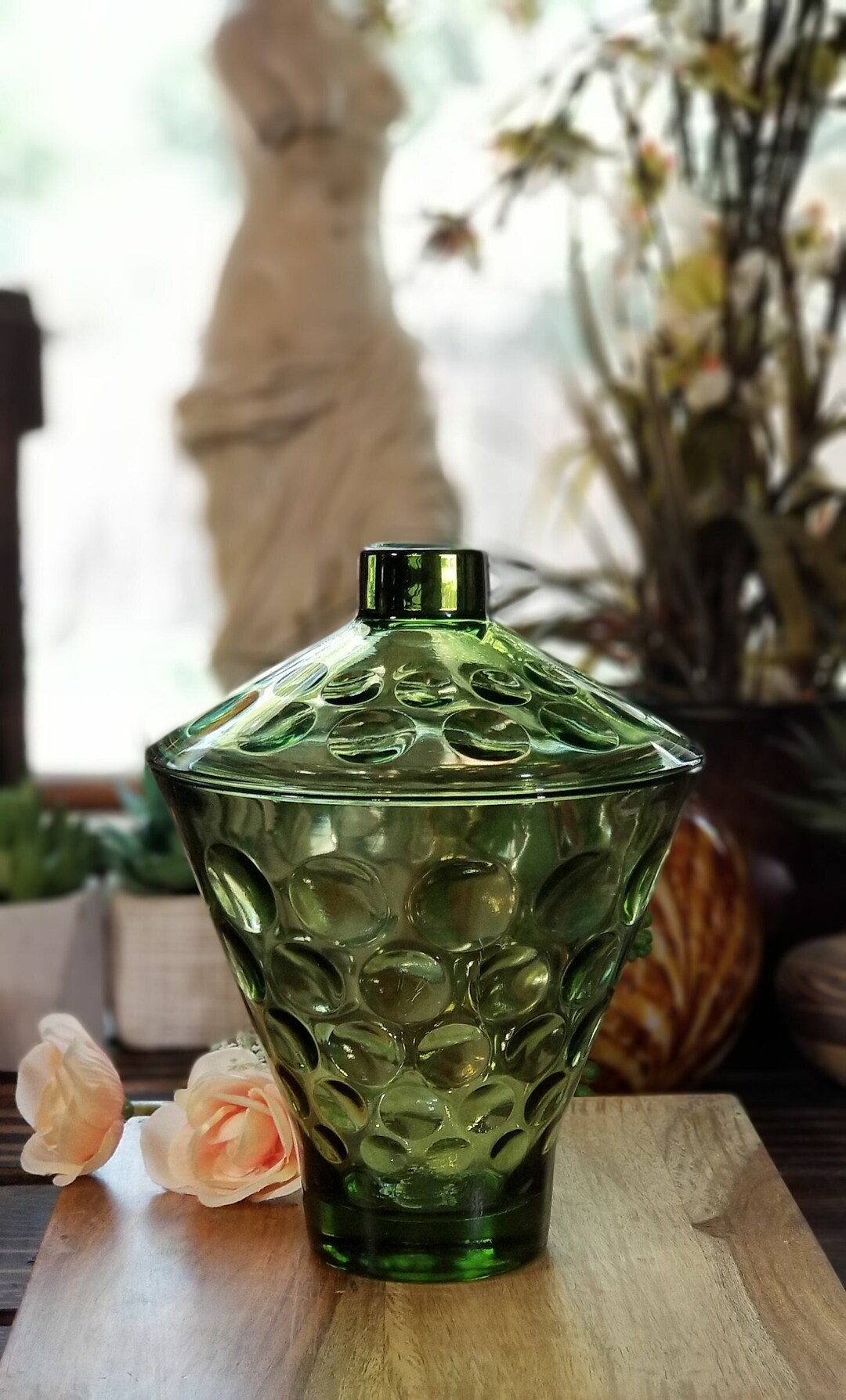 Mid Century El Dorado Green Coin Dot Glass Jar With Lid by Hazel Atlas ...