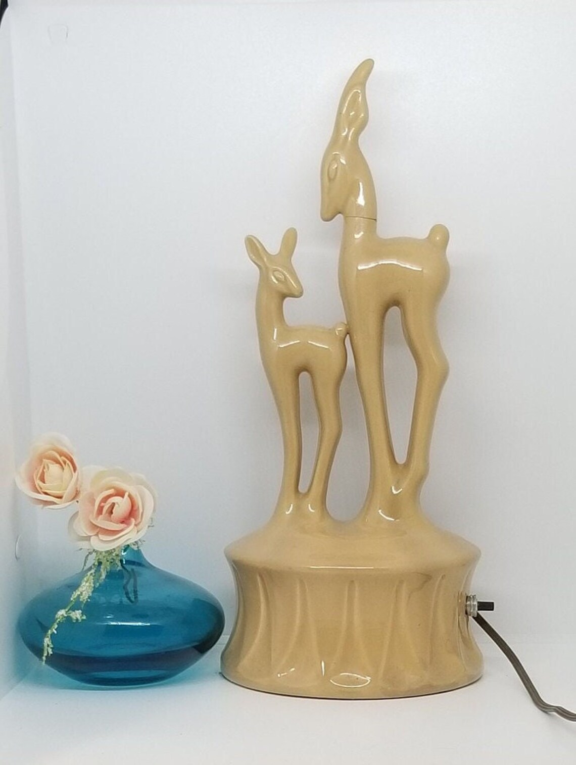Vintage 1950's Repaired Ceramic Deer and Fawn TV Lamp/ - Etsy