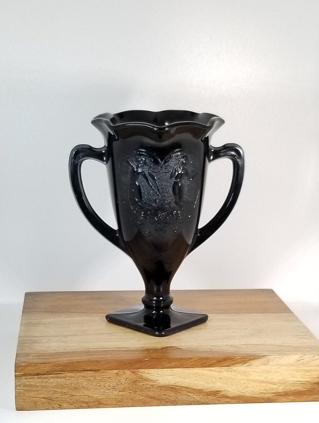 Vintage Frankoma Original Double Handle Black Amethyst Glass Trophy ...