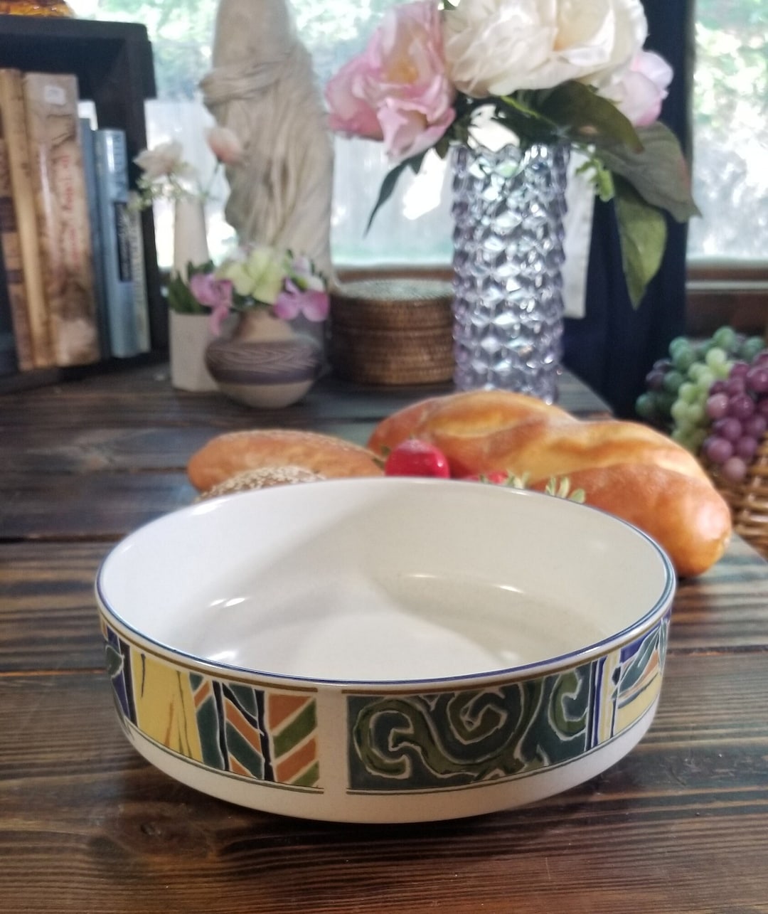 Vintage 1990's Mikasa Intaglio Stoneware Olive Grove Pattern Salad/ Serving Bowl, Discontinued ...