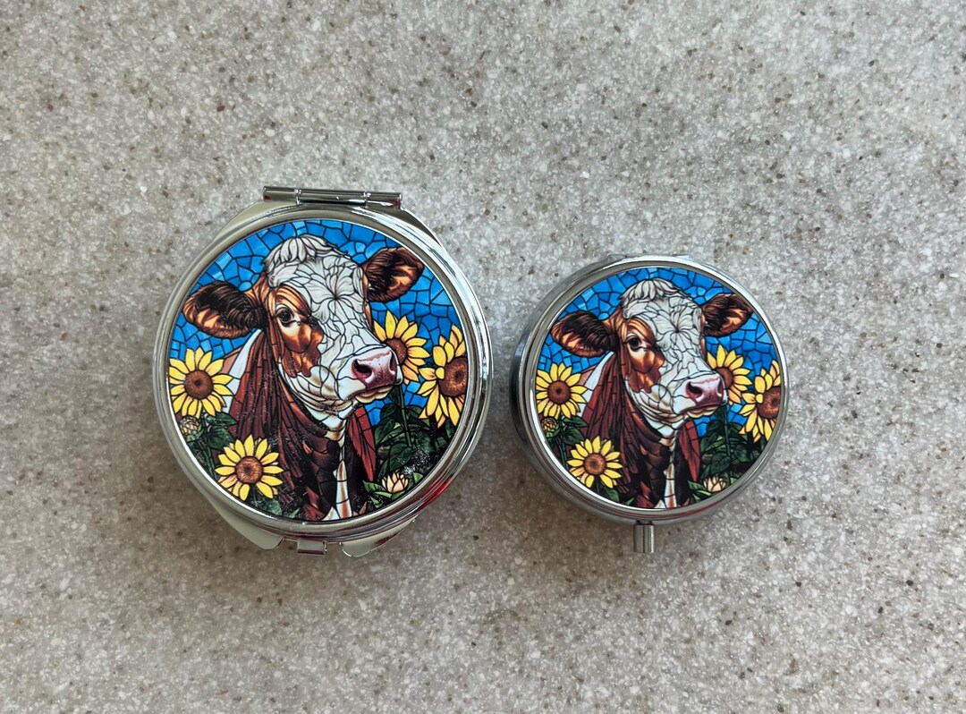 Faux Stained Glass Cow Pill Box Case | Trinket Box - Etsy