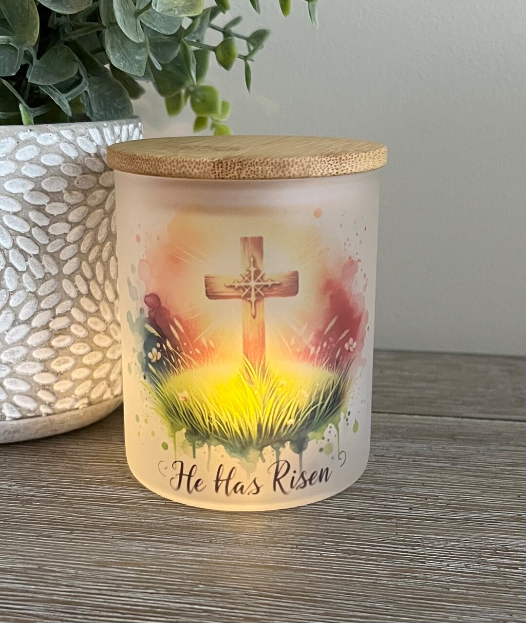 Candle Holder | He Has Risen Candle Holder | Easter Candle Holder - Etsy