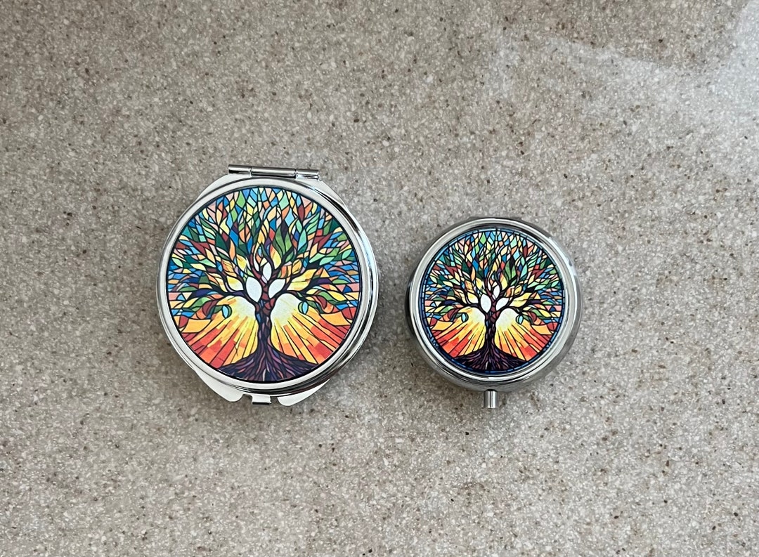 Tree of Life Pill Box Case Trinket Box Jewelry Box Faux Stained Glass ...
