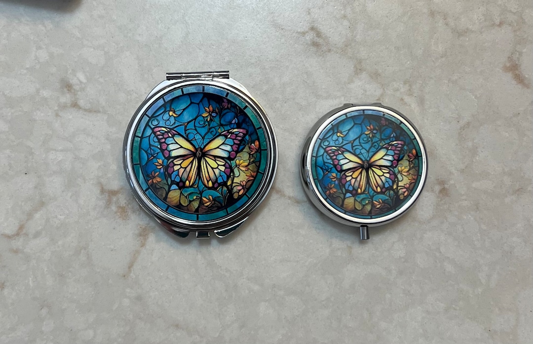 Butterfly Pill Box Case | Trinket Box | Jewelry Box | Faux Stained ...