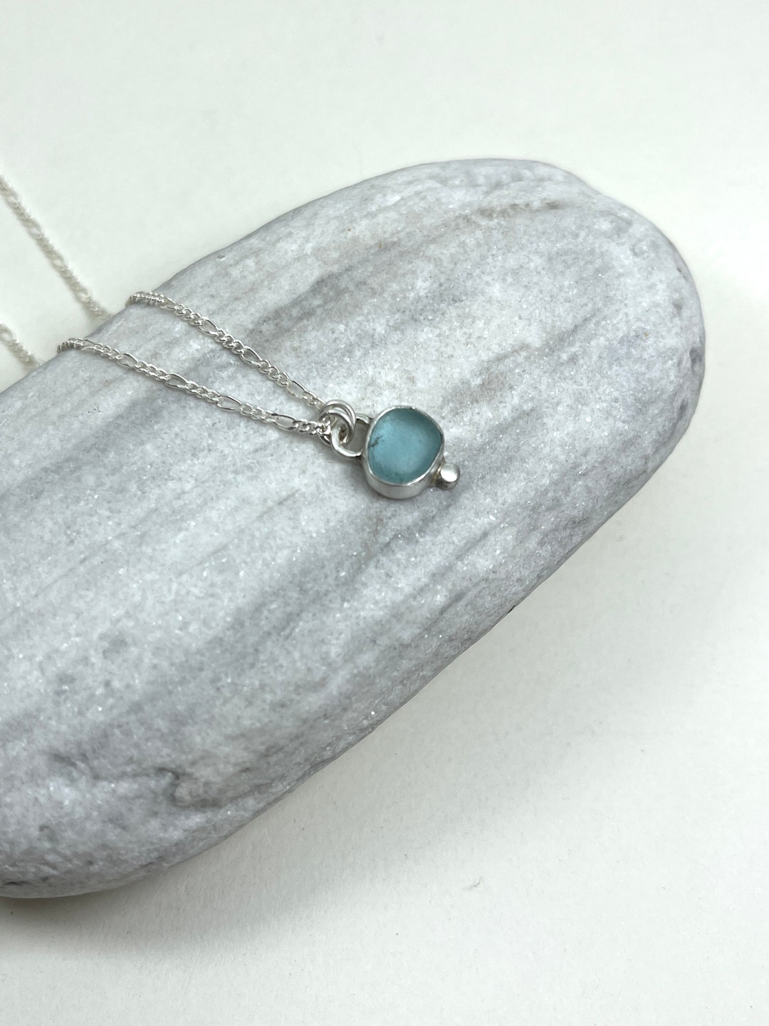 Sea Glass Pendant Necklace | Light Blue Sterling Silver Amulet - Etsy