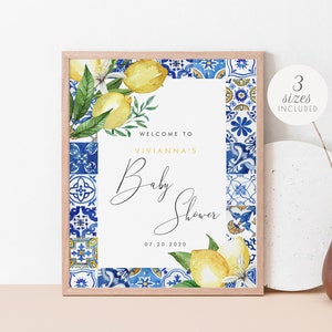 Italian Baby Shower Welcome Sign, Blue Tiles Lemons Baby Sprinkle ...