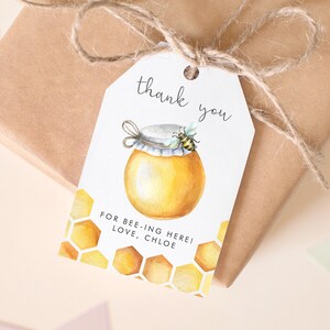 Bee Birthday Favor Tags Template, Thanks for Bee-ing Here Gift Labels ...