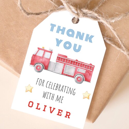 Fire Truck Birthday Favor Tags Editable Template Fireman | Etsy