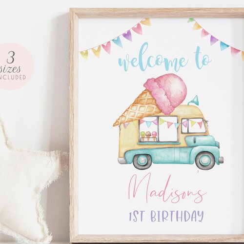 Editable Ice Cream Birthday Welcome Sign Ice Cream and - Etsy