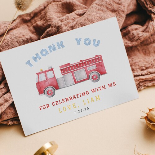 Firetruck Thank You Card Template Firefighter Thank You Card - Etsy