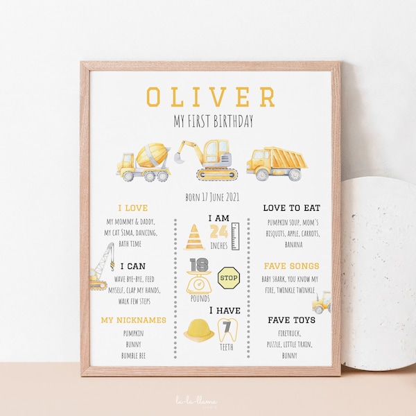 Construction First Birthday Poster - Etsy