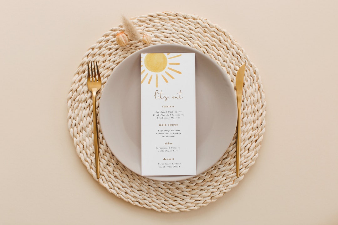 Editable Boho Sun Menu, 1st Trip Around the Sun Menu, Sunshine Let's ...