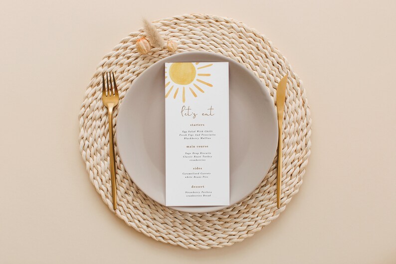Editable Boho Sun Menu 1st Trip Around the Sun Menu Sunshine | Etsy