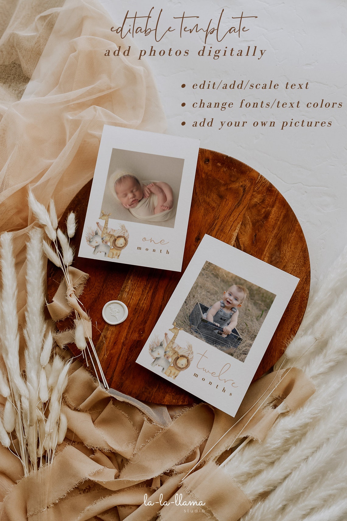 EDITABLE Boho Safari Monthly Photo Banner Wild One Monthly - Etsy