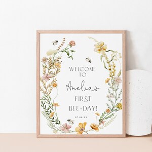 Bee Birthday Welcome Sign, First Bee Day Party Poster, Honey Bee ...