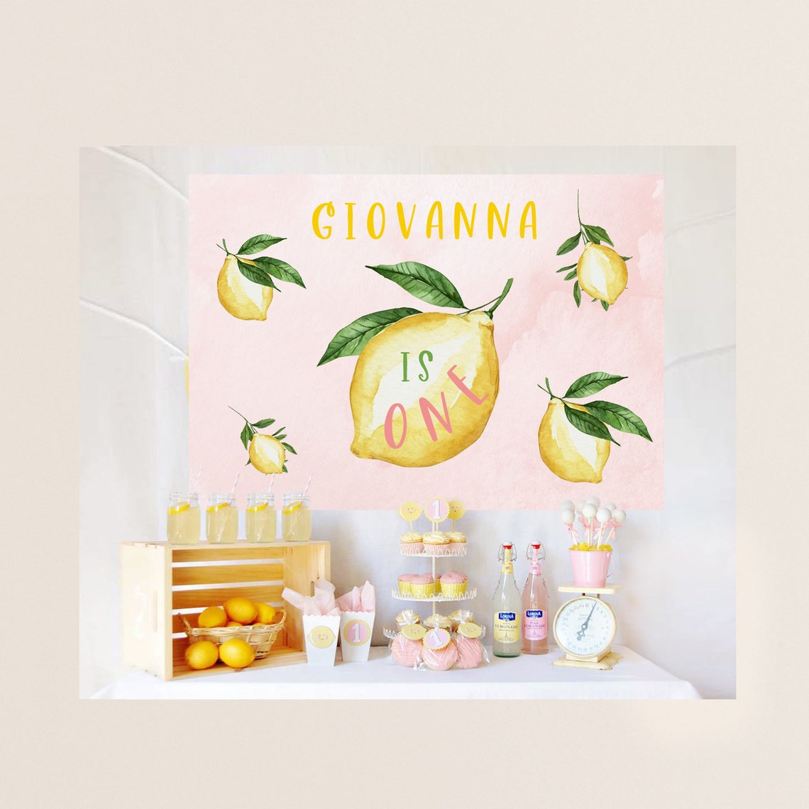 Lemon Backdrop Printable Pink Lemonade Dessert Table | Etsy