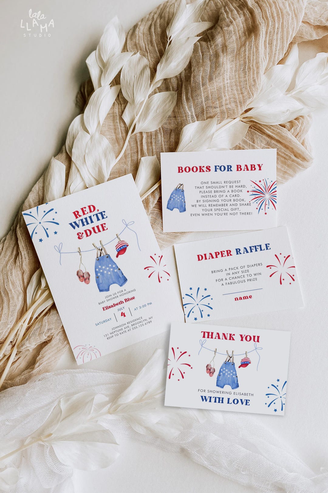 Red White & Due Baby Shower Invitation Suite: 4th of July (editable ...