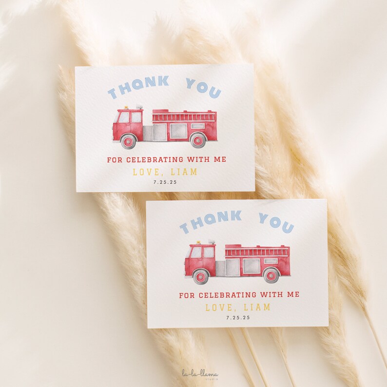 Firetruck Thank You Card Template Firefighter Thank You Card - Etsy