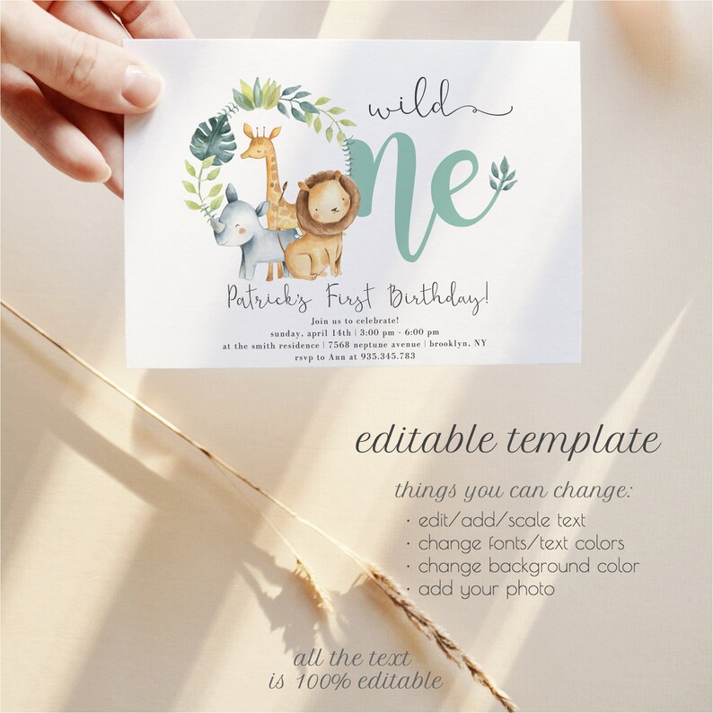 Safari First Birthday Invitation Editable Wild One 1st - Etsy
