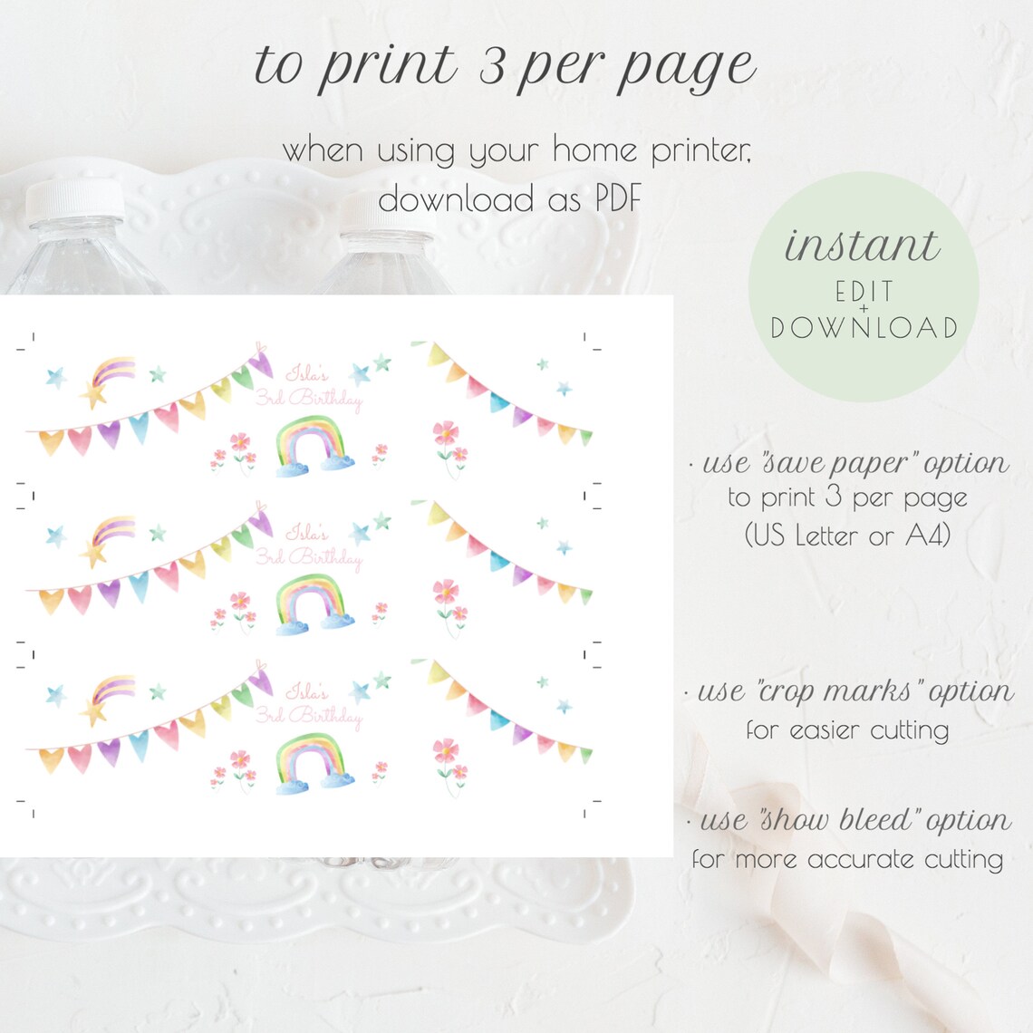 Pastel Rainbow Water Bottle Labels EDITABLE Rainbow Party - Etsy