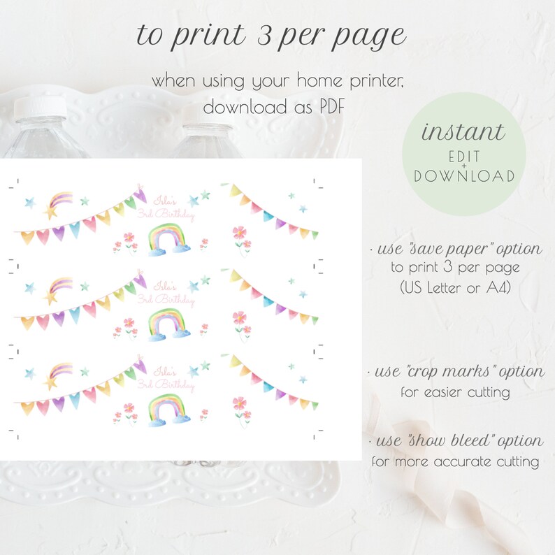Pastel Rainbow Water Bottle Labels EDITABLE Rainbow Party - Etsy