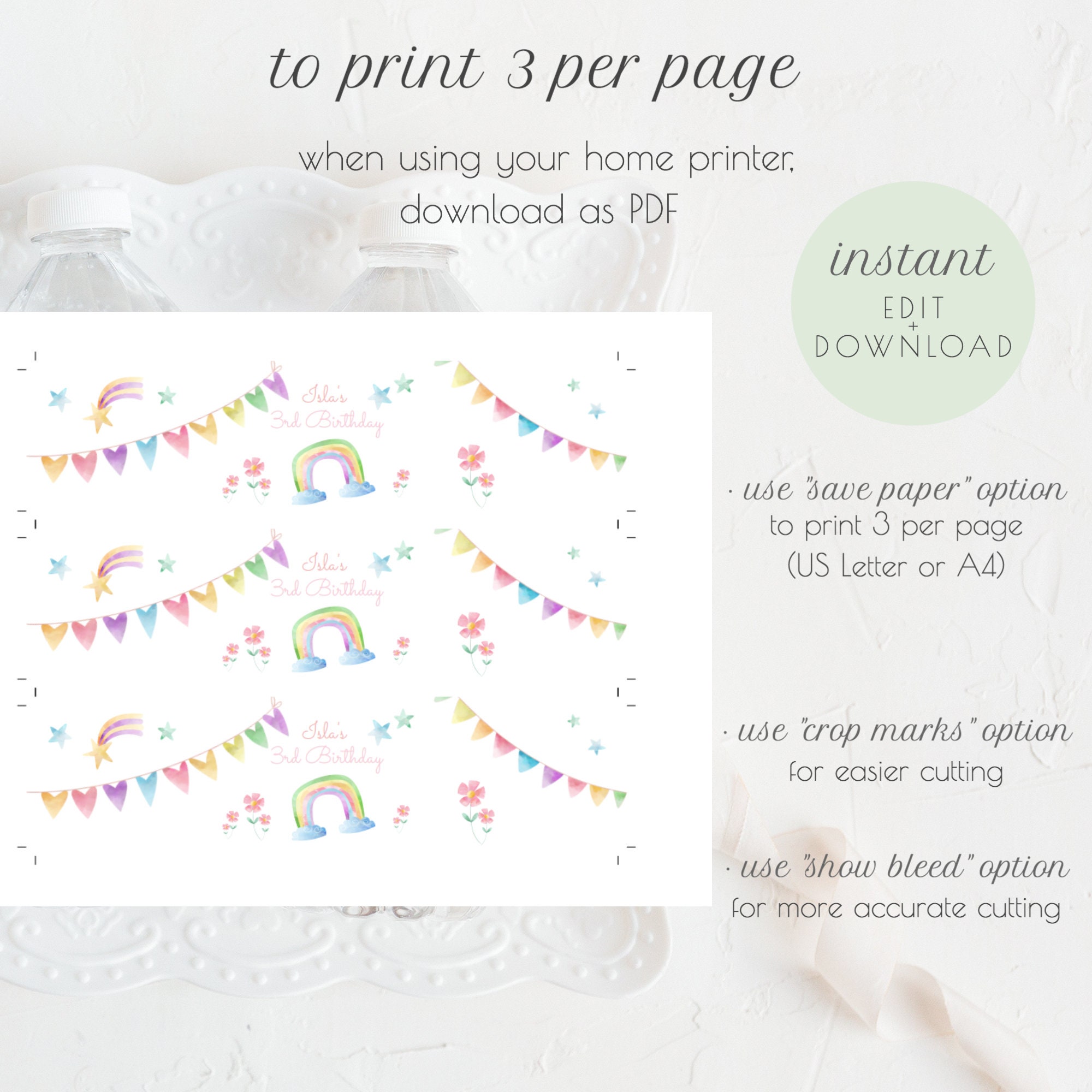 Pastel Rainbow Water Bottle Labels EDITABLE Rainbow Party - Etsy