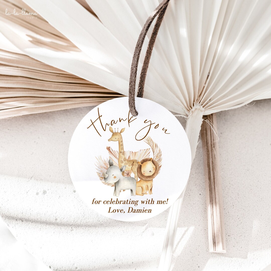Boho Safari Birthday Round Favor Tags Template, Jungle Gift Labels 2.5 ...