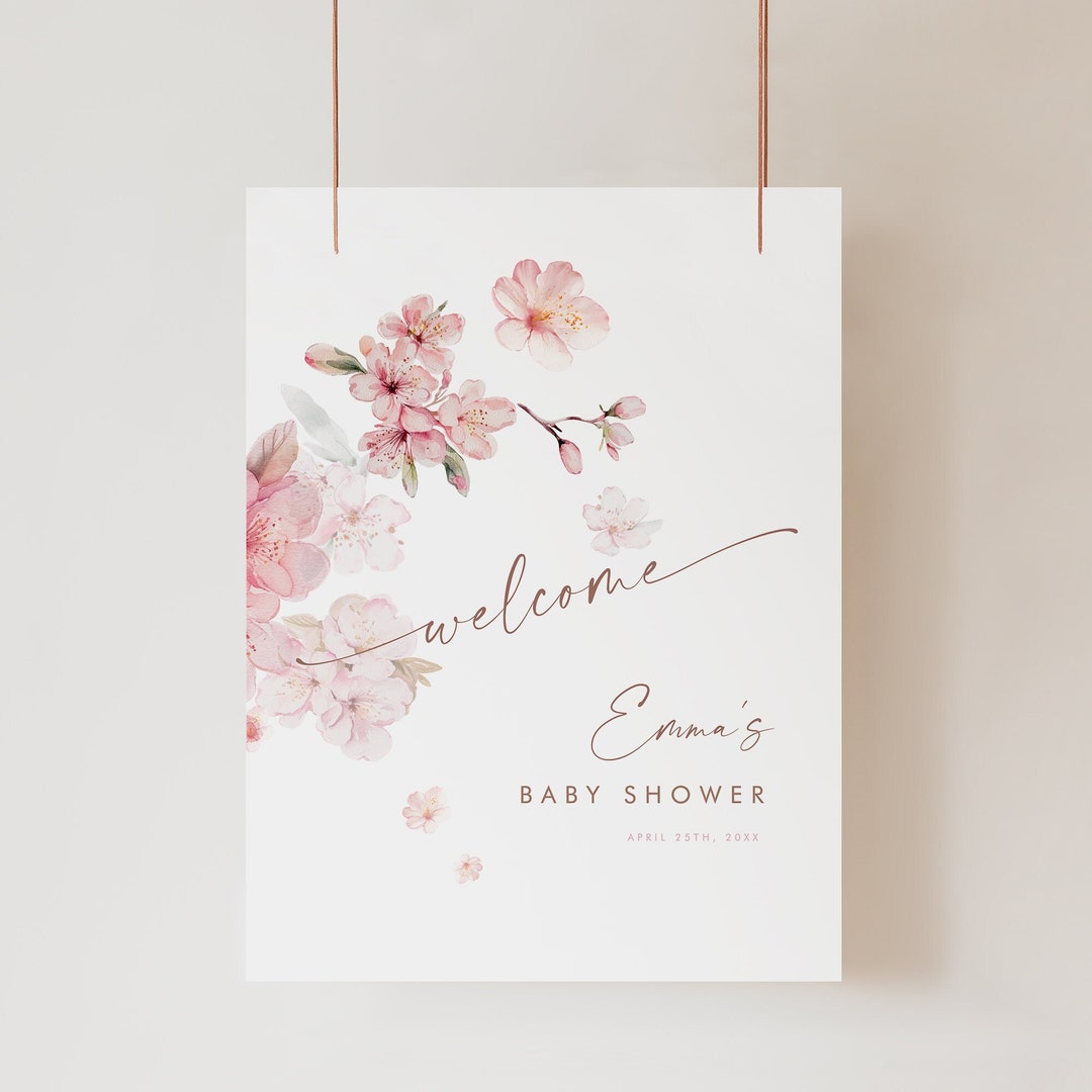 Cherry Blossom Baby Shower Welcome Sign, Sakura Baby in Bloom Baby Sprinkle Reception Poster ...