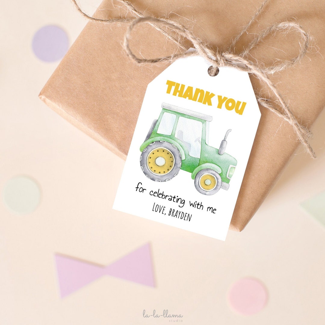 Green Tractor Favor Tags Template, Tractor Birthday Gift Lables, Johny ...