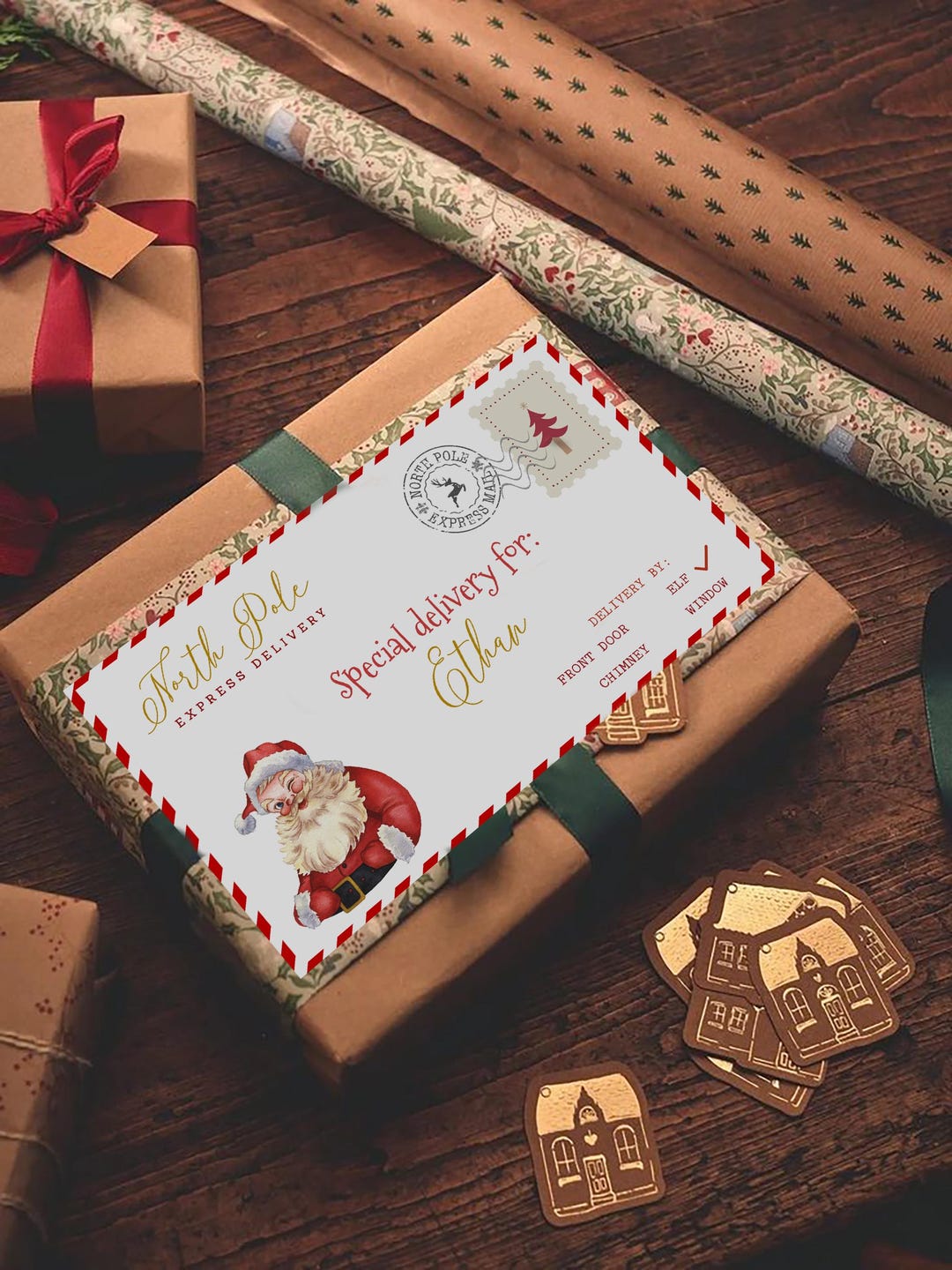 Christmas Box Label Editable: Santa Claus Gift Goody Bag Tag (instant ...