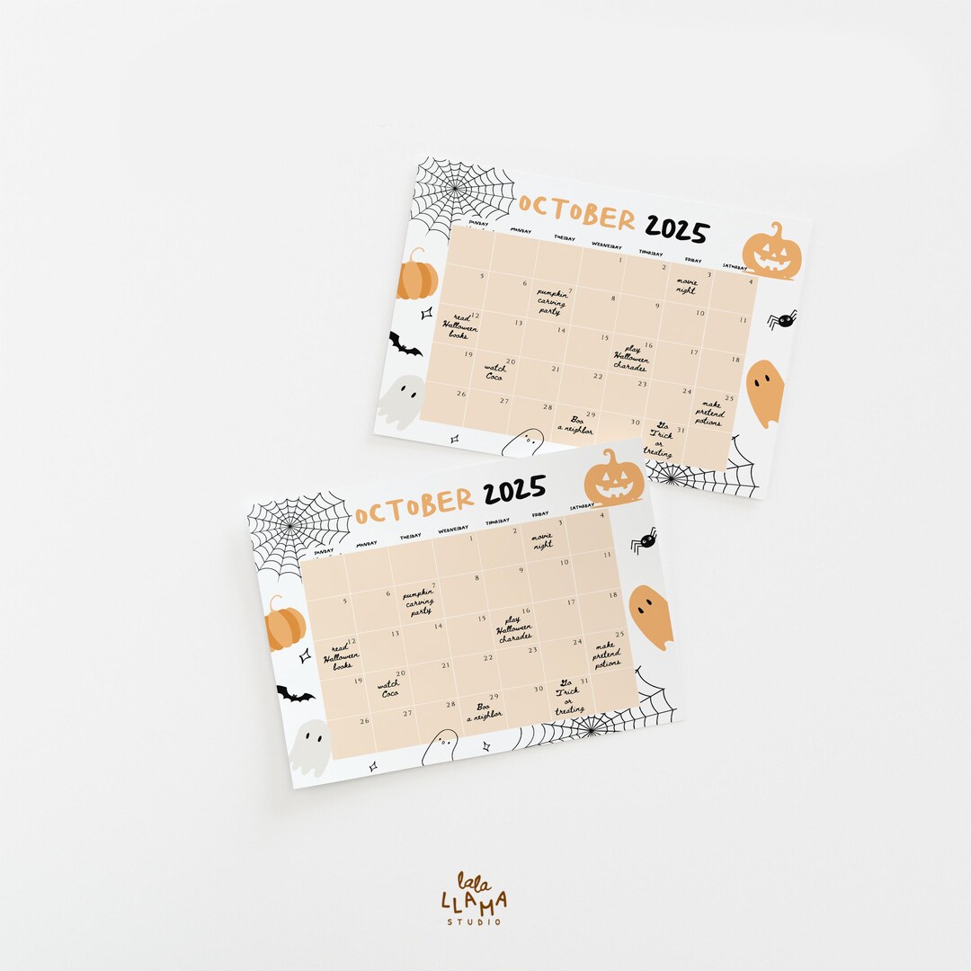 Editable Halloween Calendar for Kids: October 2025 Planner Orange ...