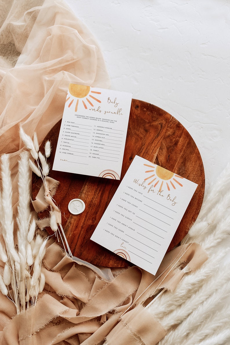 Sun Baby Shower Game Bundle: Boho Sunshine Baby Sprinkle (editable ...