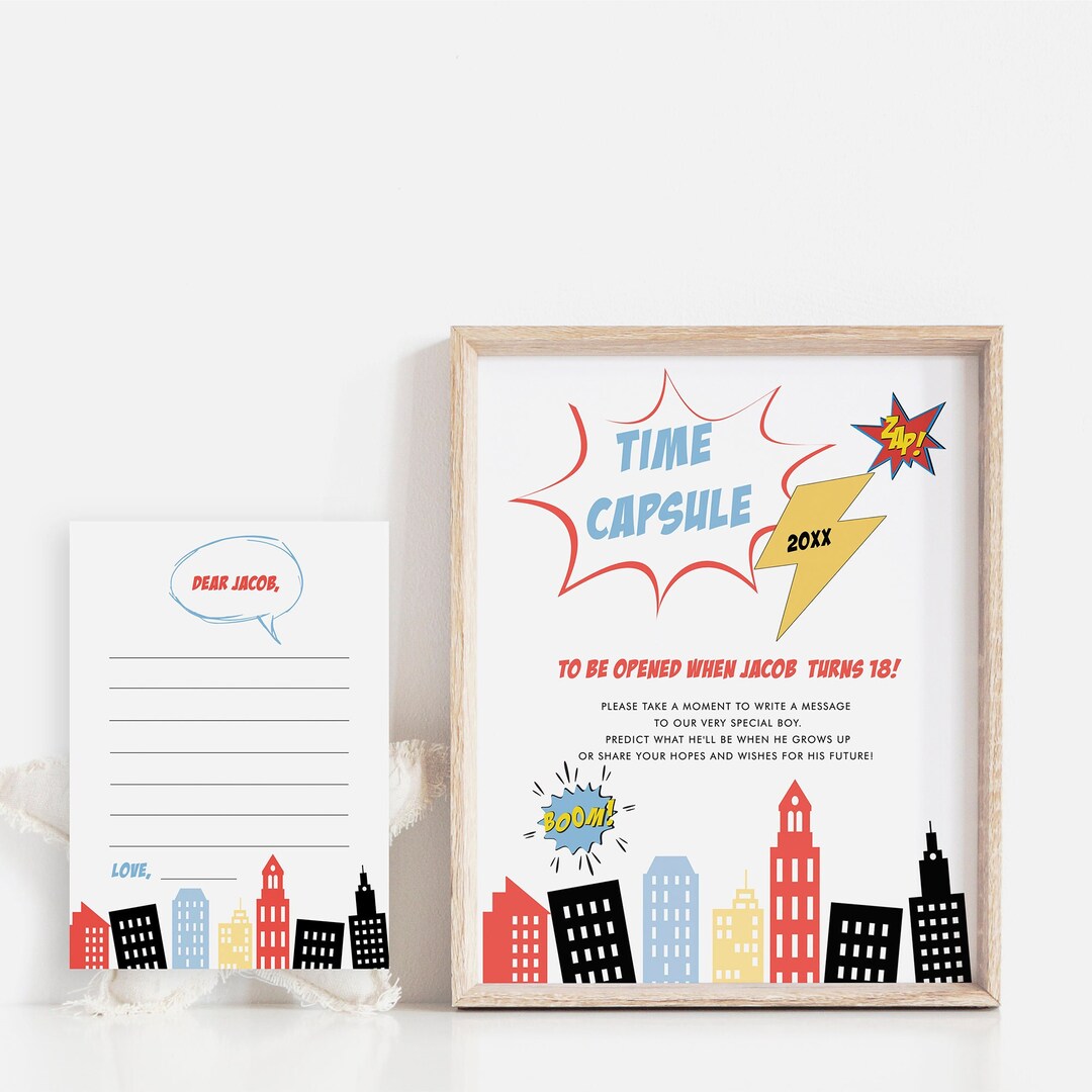 Superhero Time Capsule Template, Comic Book First Birthday Party ...