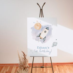Space Birthday Welcome Sign Template, Space Rocket Reception Sign ...