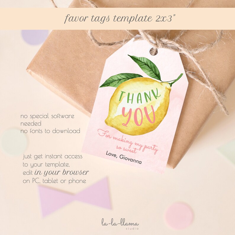 Lemon Birthday Favor Tags Editable Template Lemonade Stand - Etsy