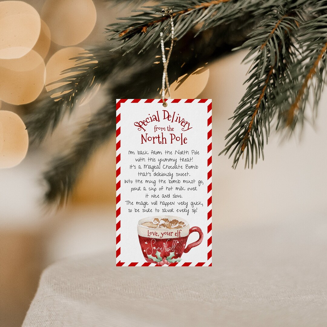 EDITABLE Chocolate Bomb Tag From Elf, Elf Hot Chocolate Favor Tag ...