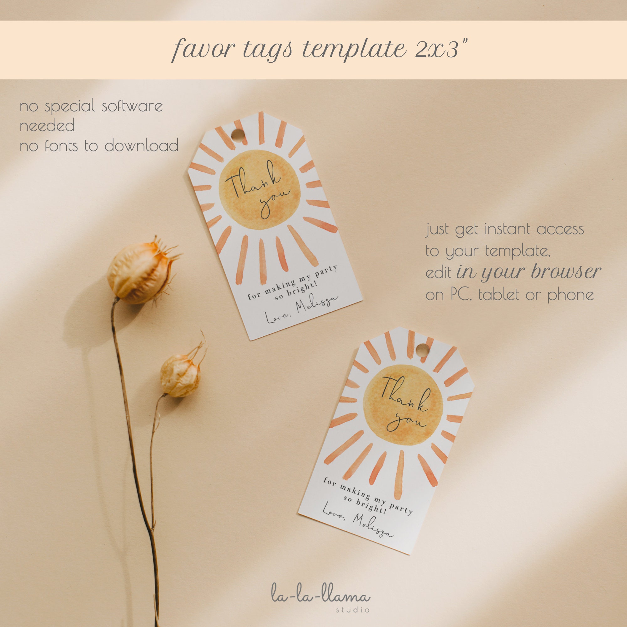 Sun Birthday Favor Tags Template Sunshine Gift Labels First - Etsy