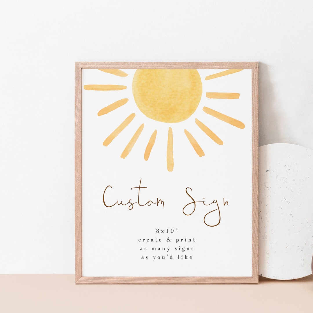 Editable Sun Custom Sign Template, Boho Sun First Birthday Party Poster ...