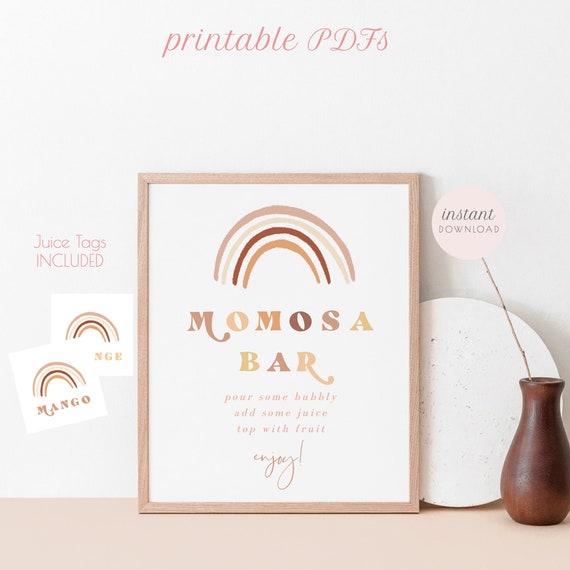 Rainbow Momosa Bar Sign & Juice Tags Printable Boho Rainbow | Etsy