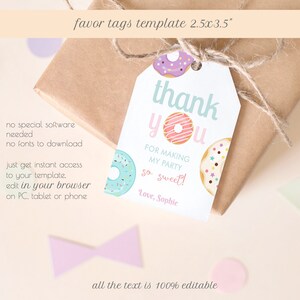 Editable Donut Favor Tags, Printable Donut Thank You, Pastel Donut ...