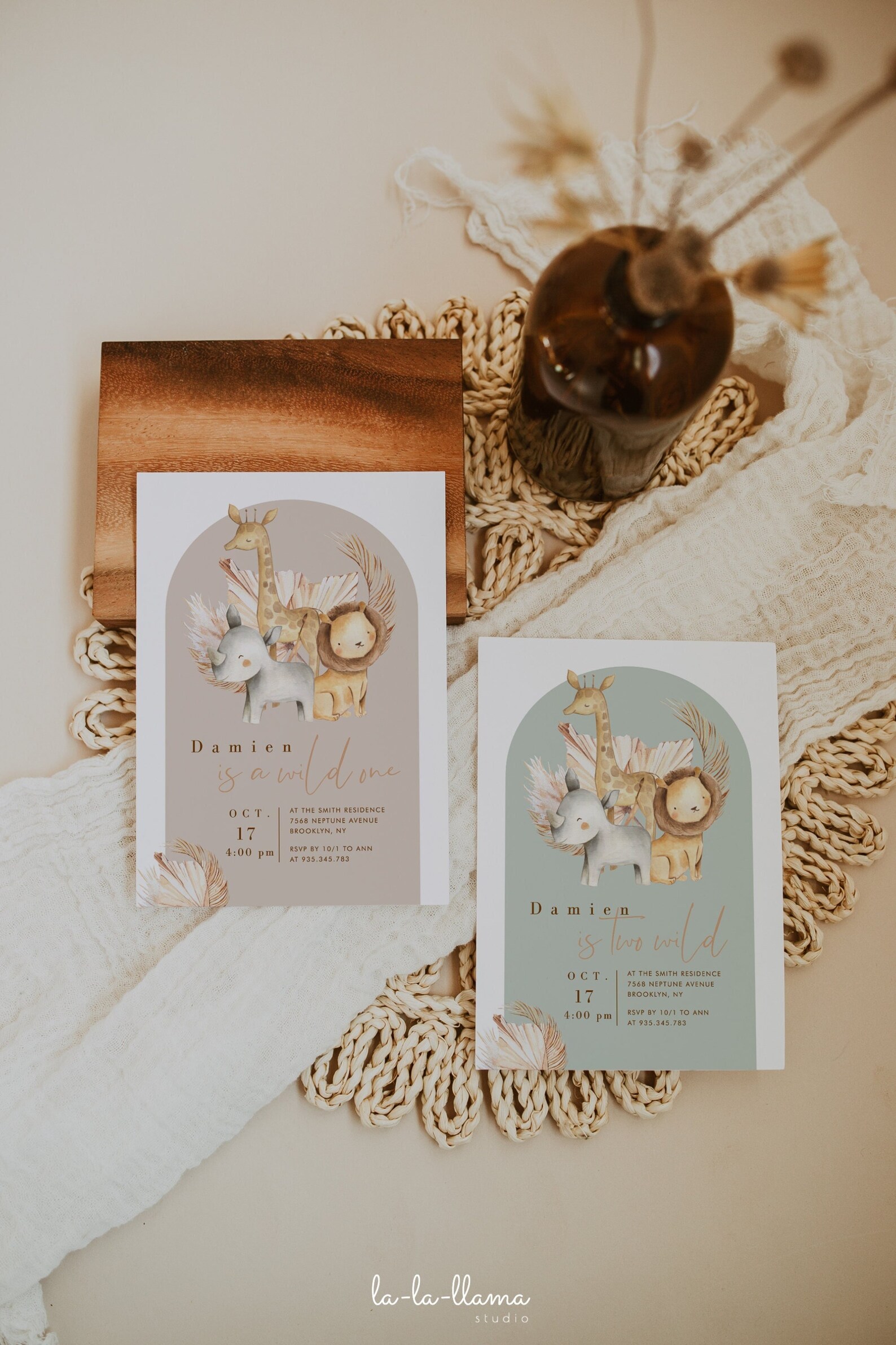 Editable Boho Safari Birthday Any Age Invitation Muted Beige - Etsy