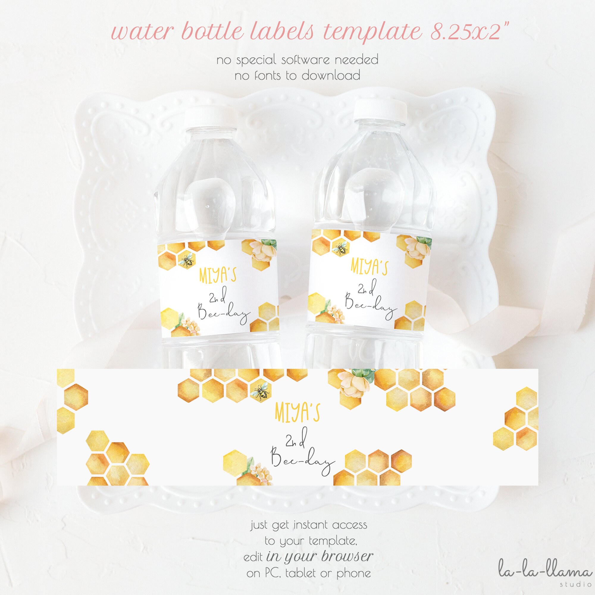Bee Water Bottle Labels EDITABLE Honey Bee-day Party Decor - Etsy