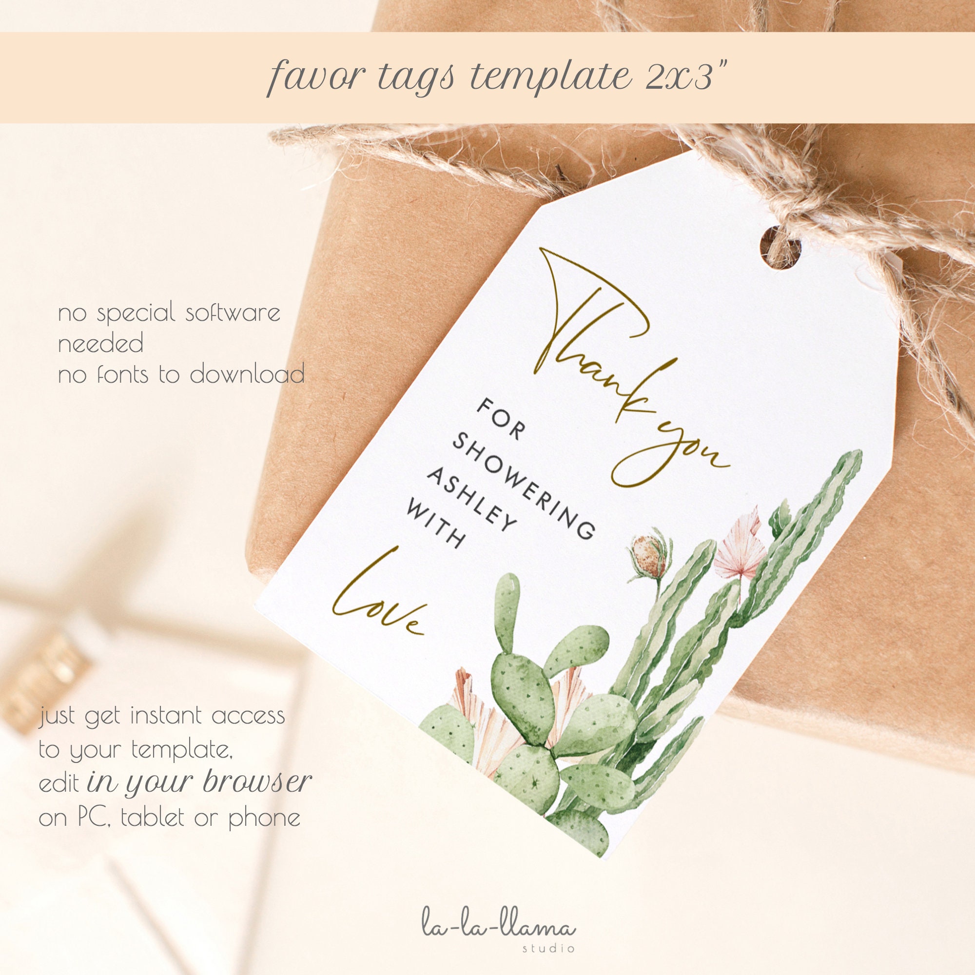 Boho Cactus Baby Shower Favor Tags Template Fiesta Baby - Etsy