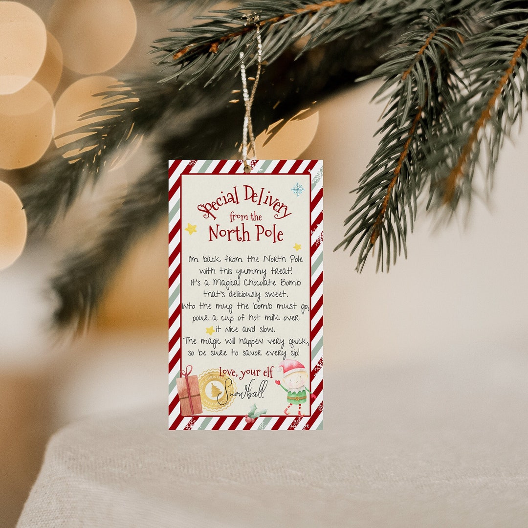 EDITABLE Elf Chocolate Bomb Tag, Elf Hot Chocolate Favor Tag, Christmas ...