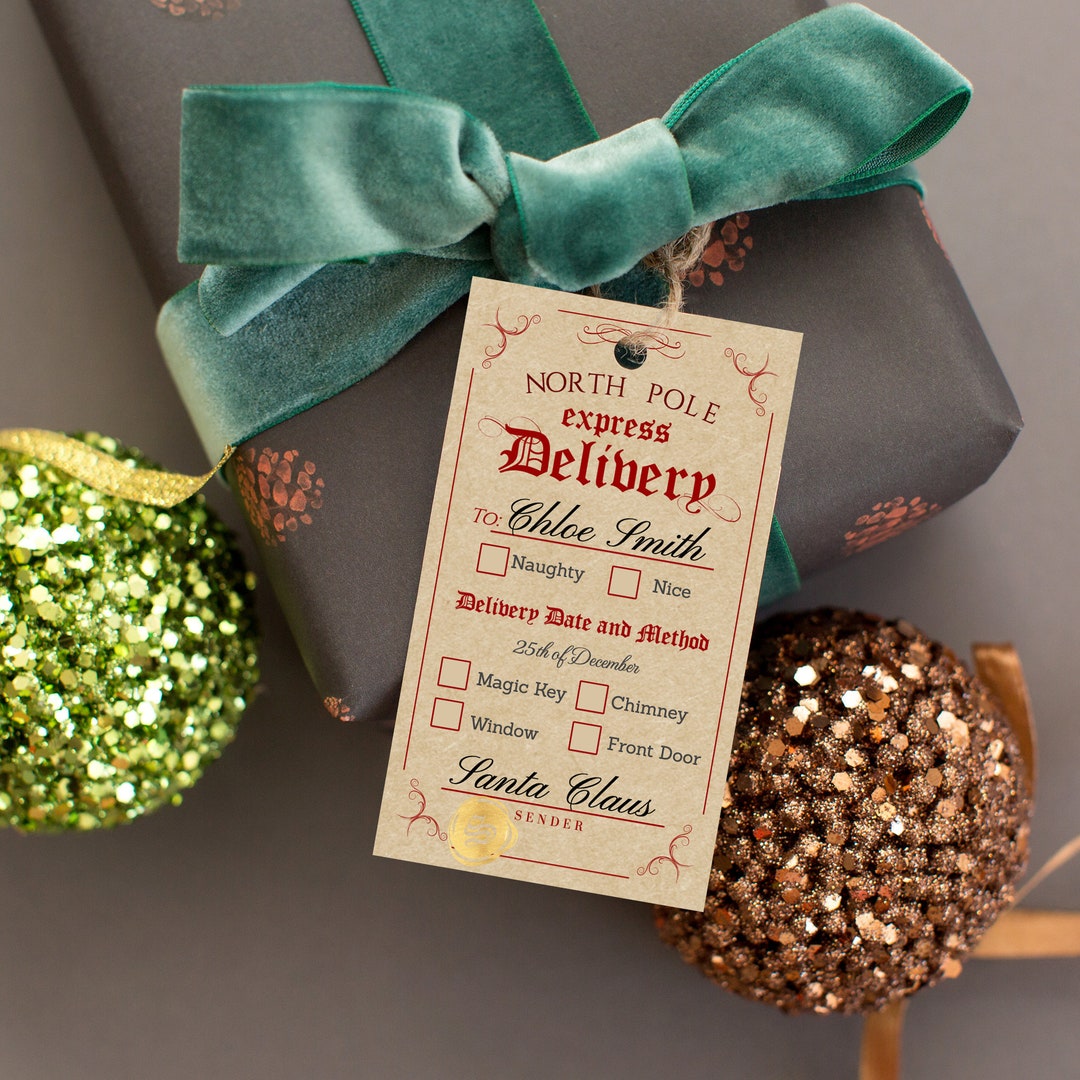 EDITABLE Vintage Classic North Pole Express Delivery Tag, Rustic ...